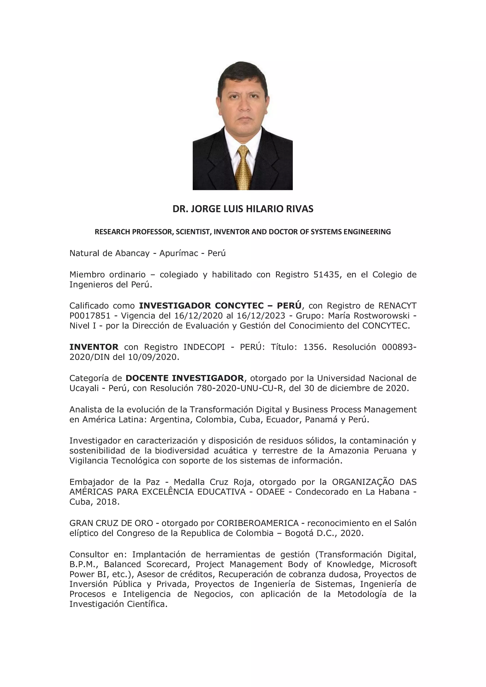 Resumen cv Jorge Luis Hilario Rivas 2020 | PDF