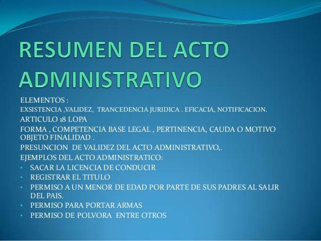 Resumen del acto administrativo Resumen del acto administrativo