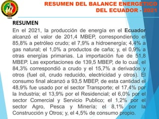 RESUMEN DEL BALANCE ENERGETICO 2021 (ECUADOR) | PDF