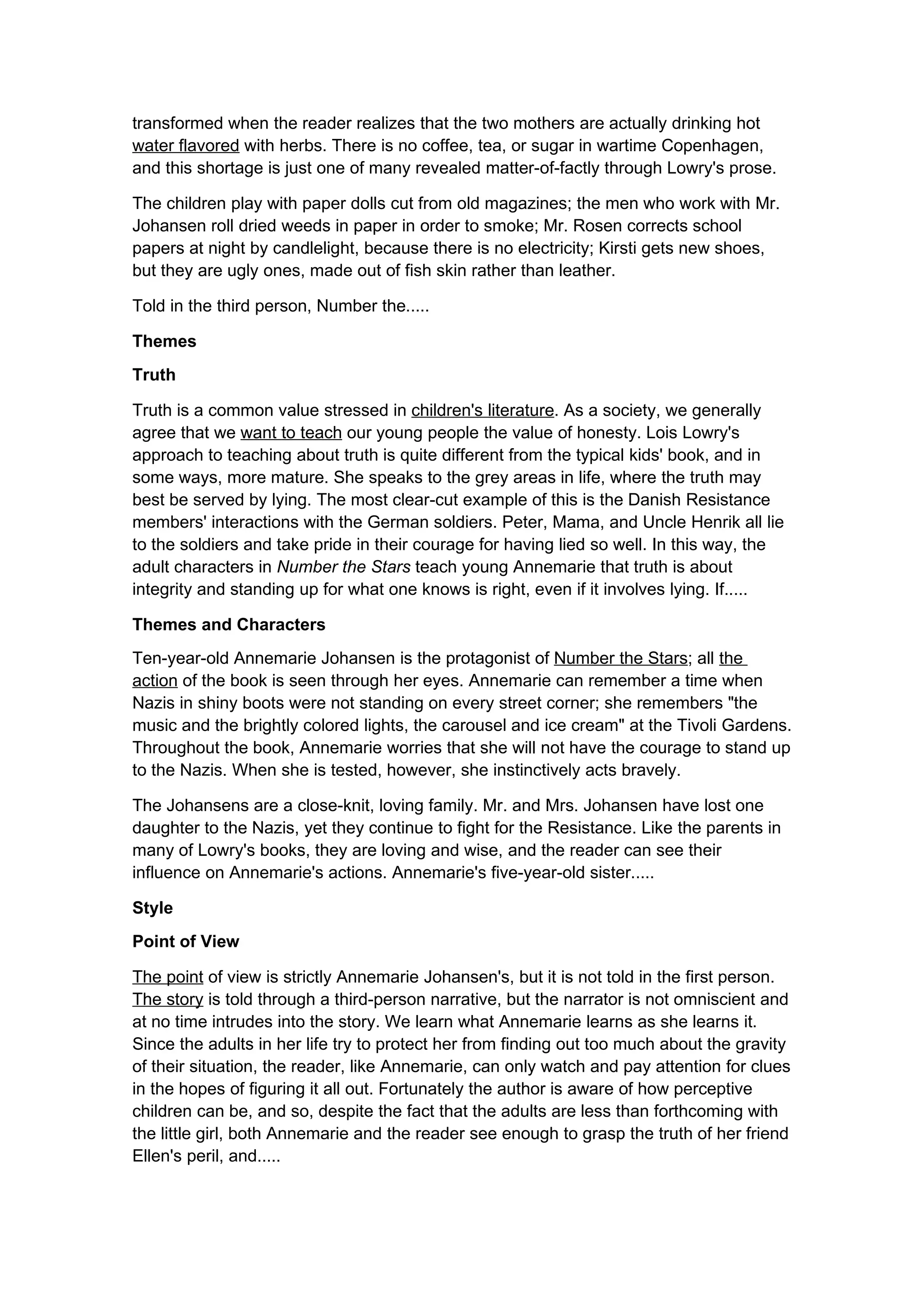 Resumen de number the stars | DOC