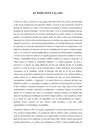 Resumen "EL PERU ESTÁ CALATO" | DOCX
