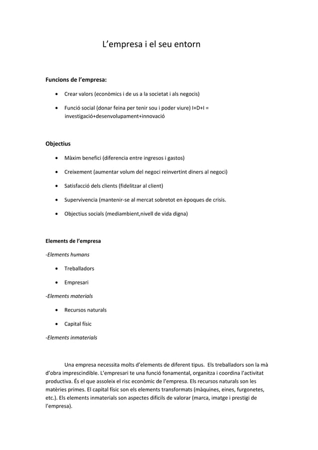 Resumen empresa tema 1 | PDF