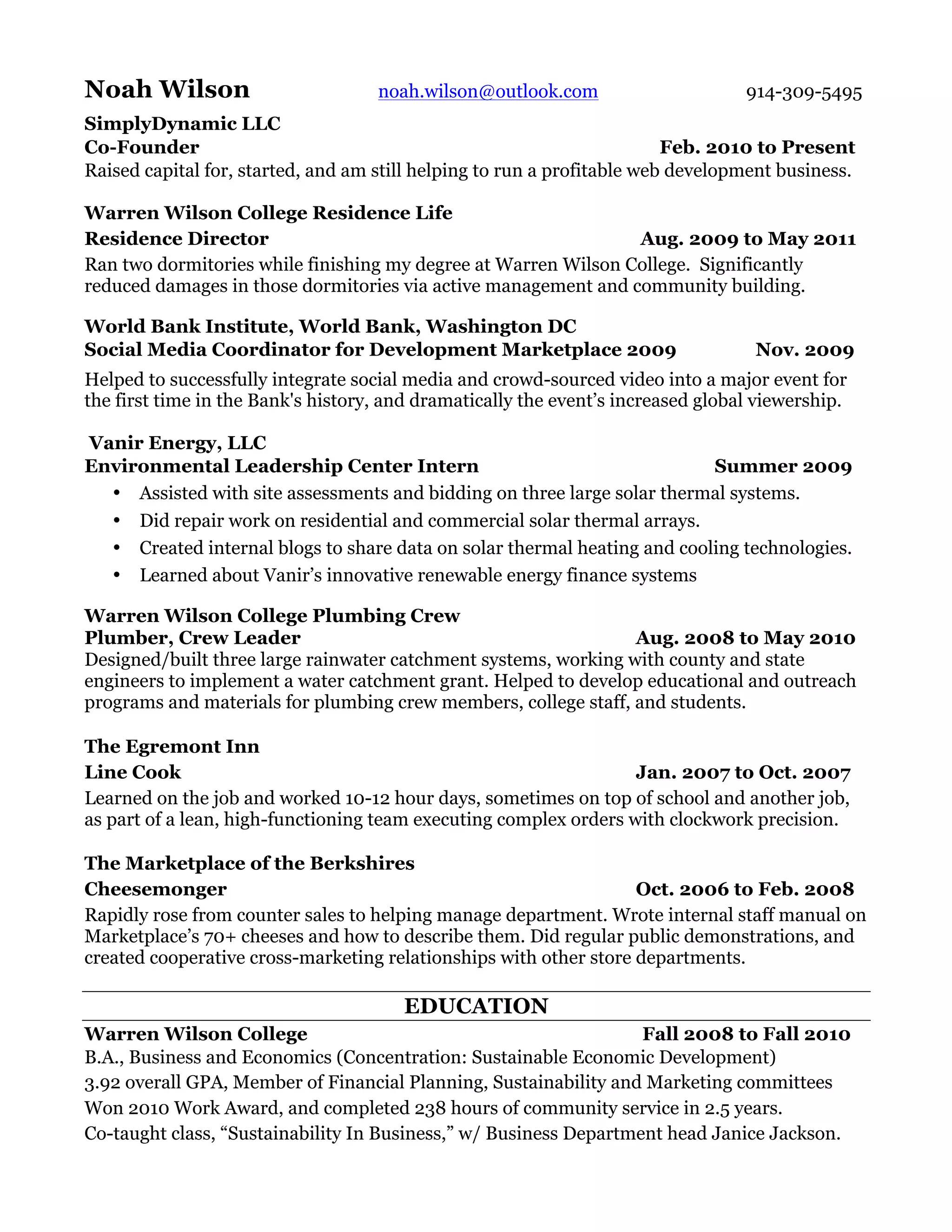 Resume, Noah Wilson | PDF