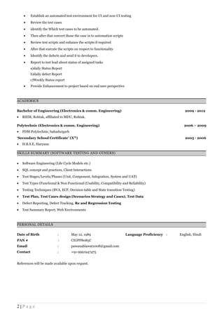 Resume for manual testing. | DOC