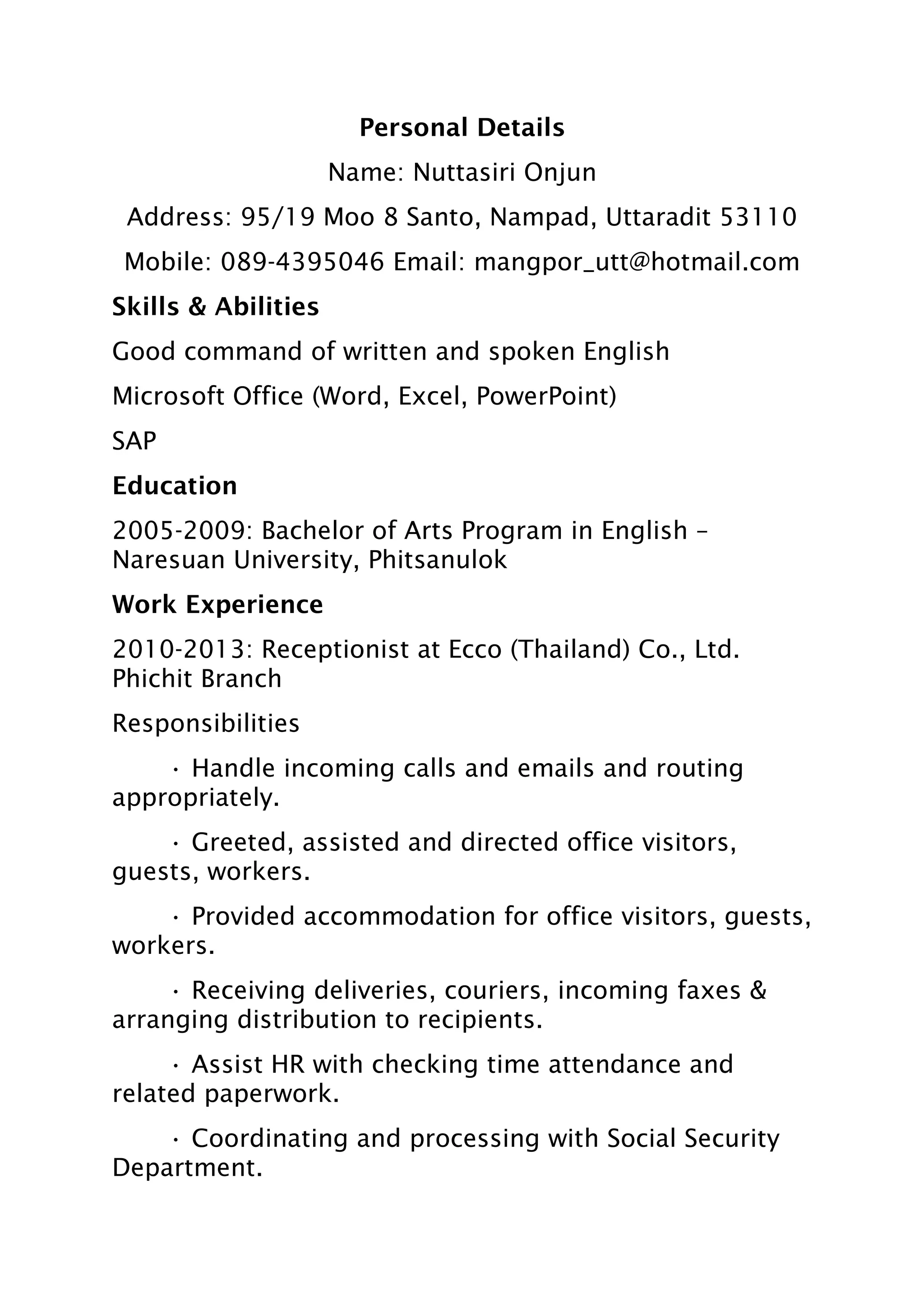 Resume nuttasiri | PDF
