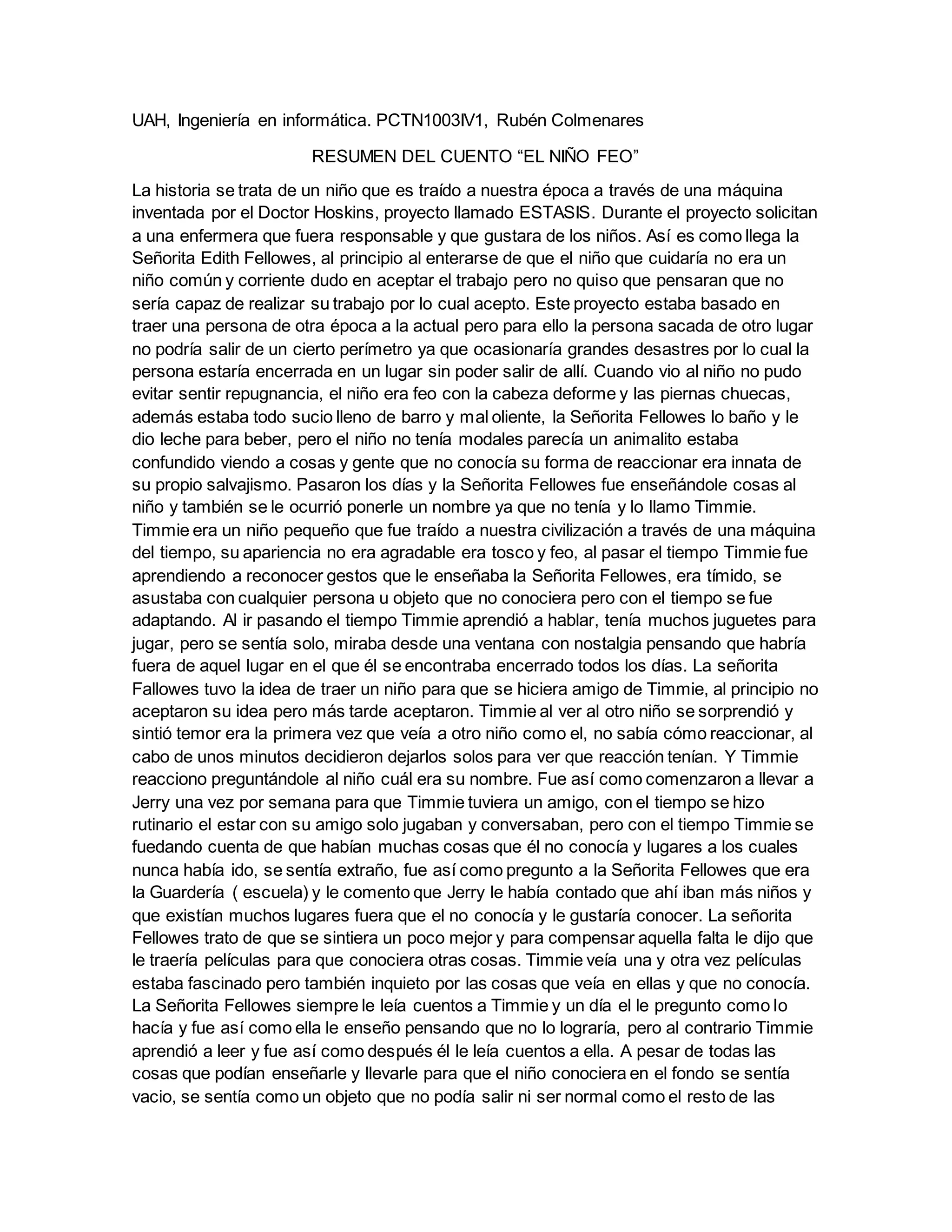 Resumen y analisis del niño feo cuento de isaac asimov | DOCX