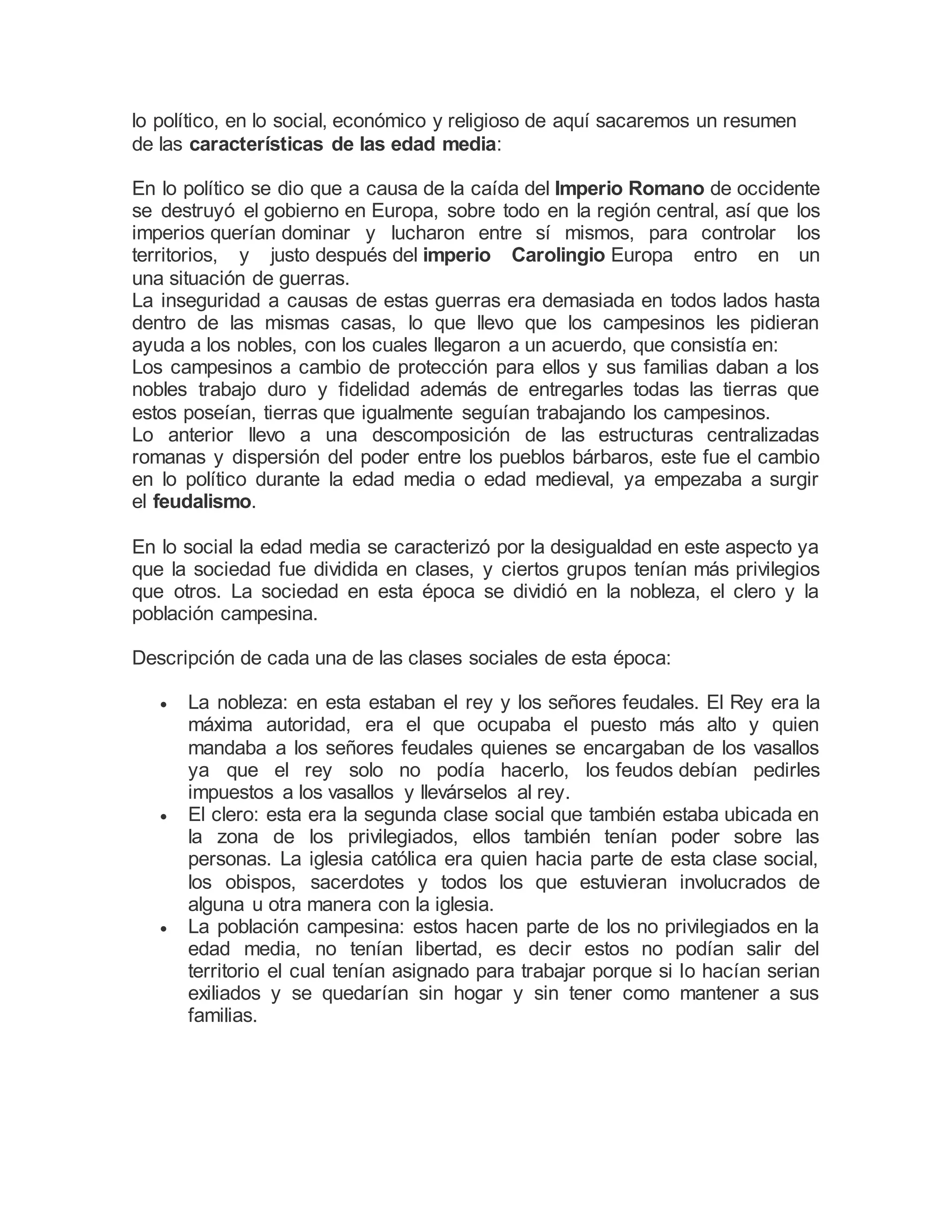 Resumen y características de la edad media | DOCX