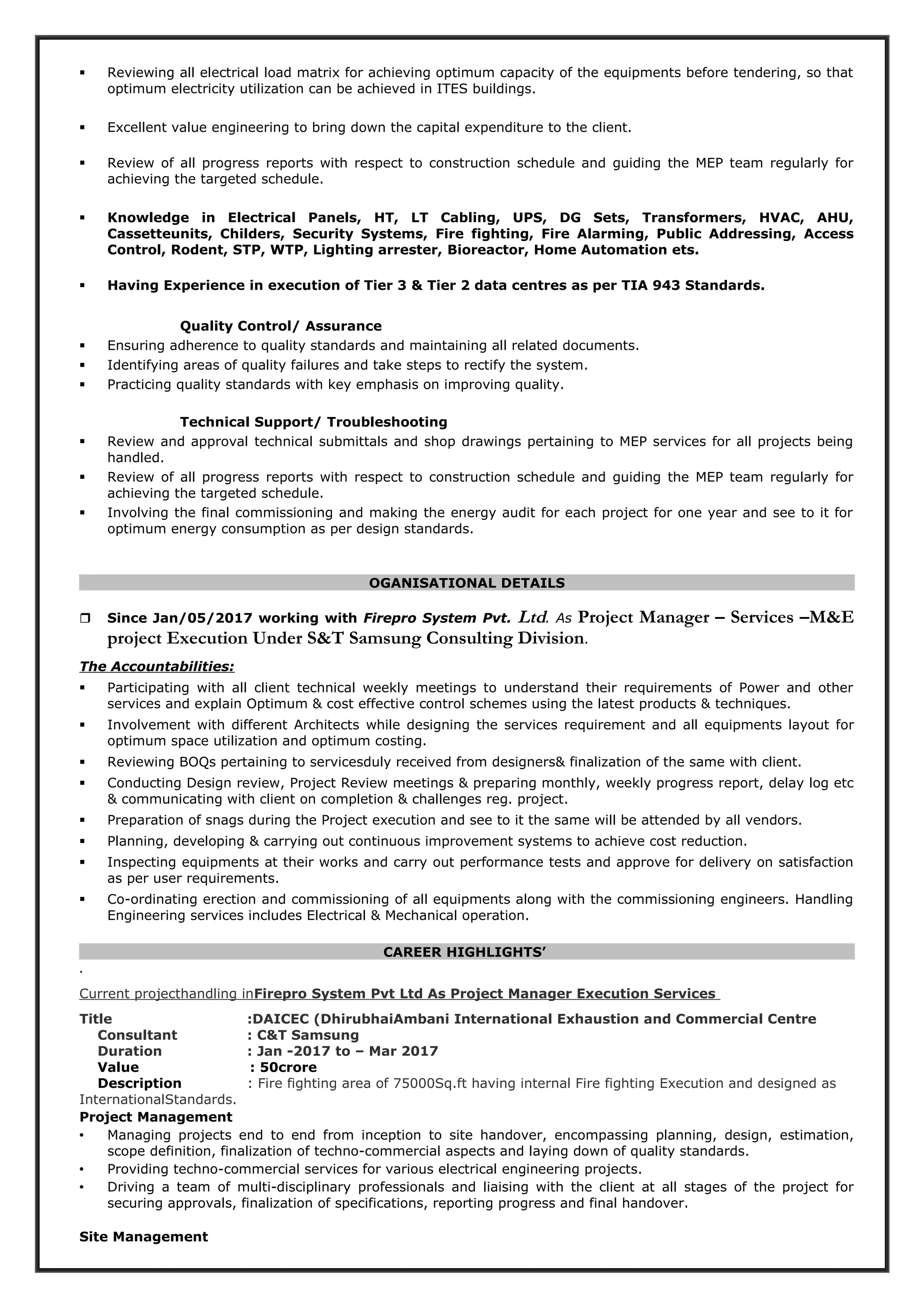 MEPF Rroject Manager ( Execution, Desing,servises) | DOC