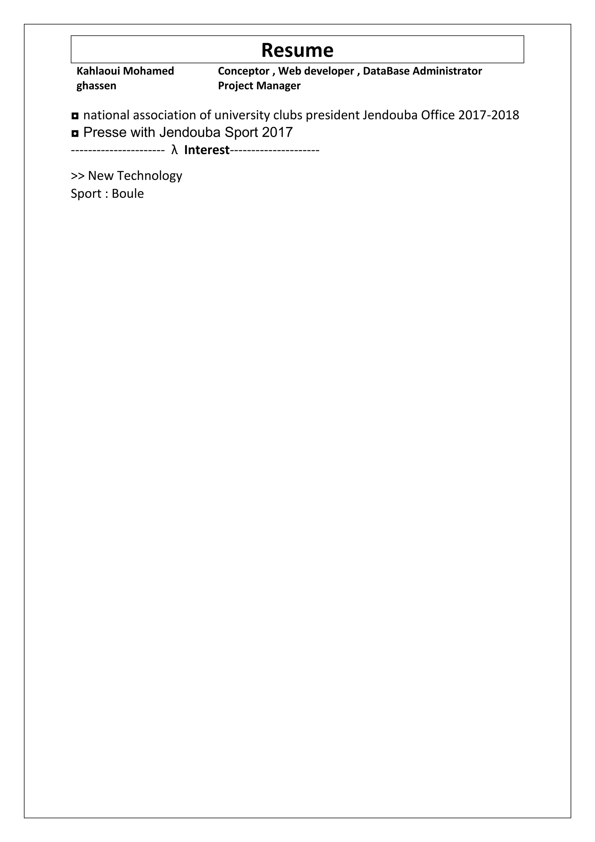 Resume Kahlaoui Mohamed Ghassen 2020 | PDF | Computing | Technology & Computing