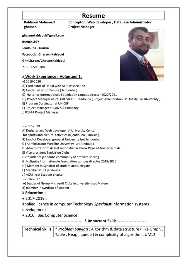 Resume Kahlaoui Mohamed Ghassen 2020 | PDF | Computing | Technology & Computing