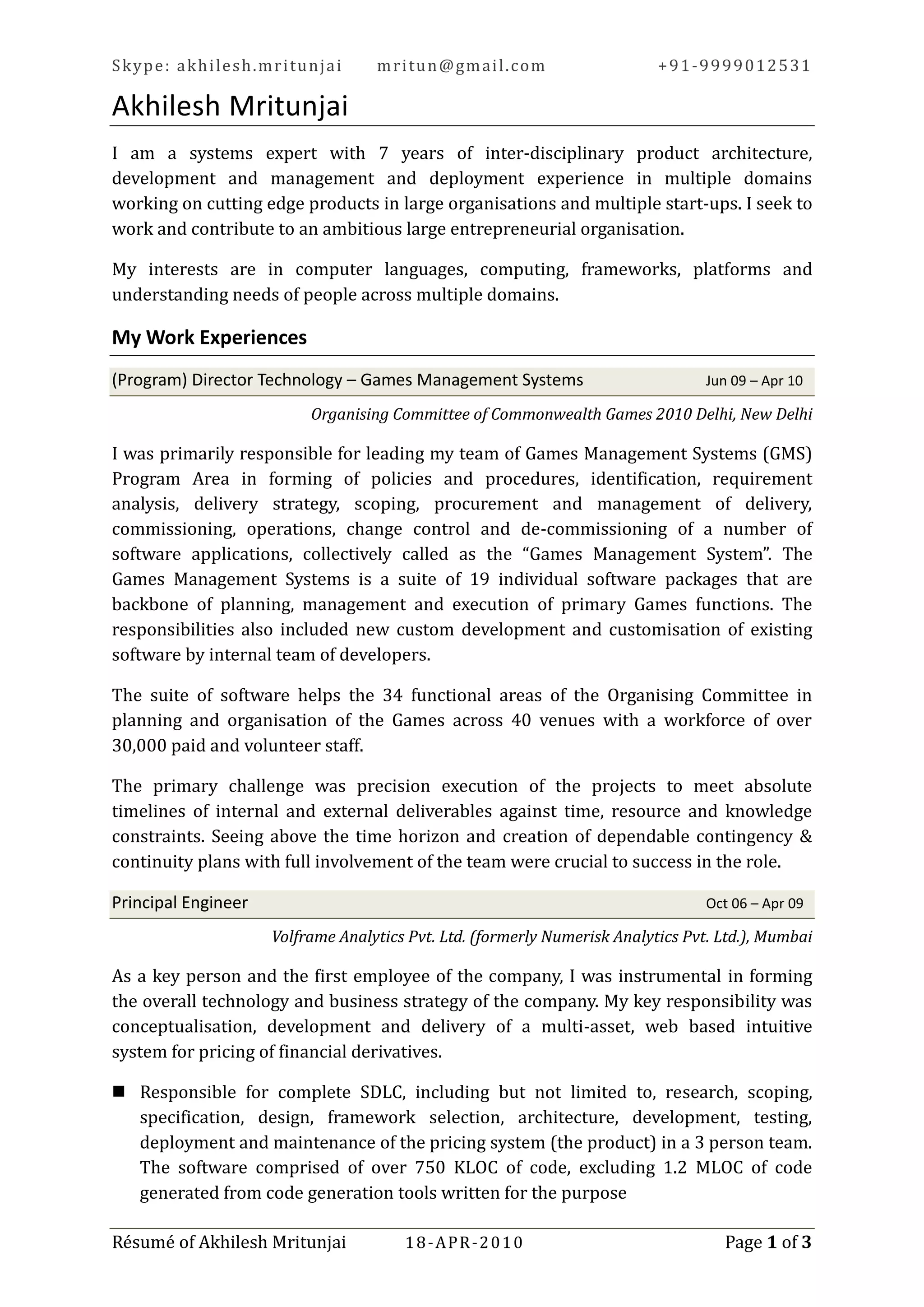 Resume Of Akhilesh Mritunjai | PDF