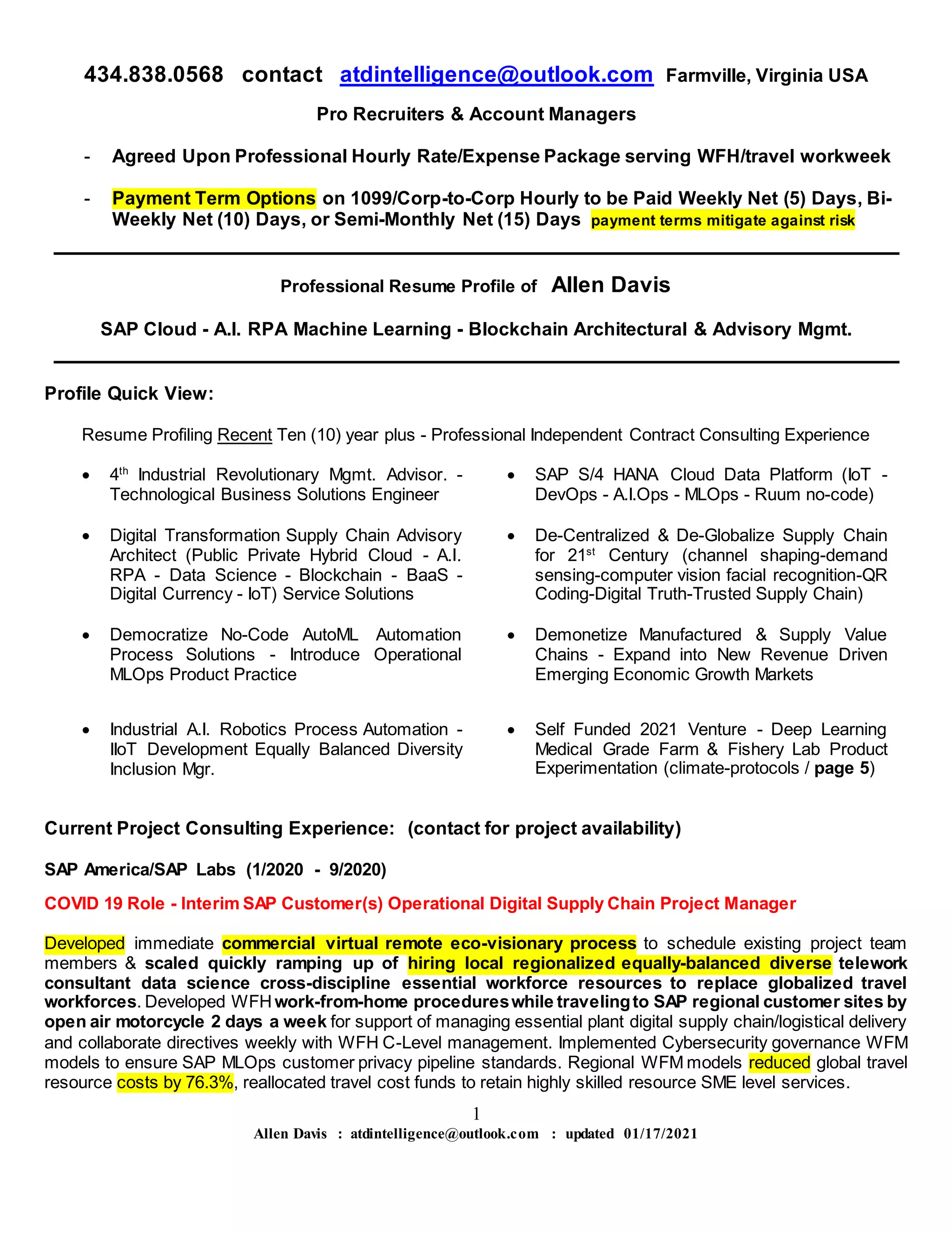 Resume 2021 - Allen Davis - Information Tech | DOCX