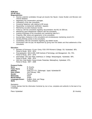 Resume of anusha | PDF