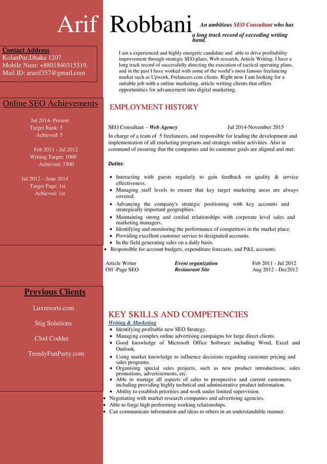 Resume of arif robbani | PDF