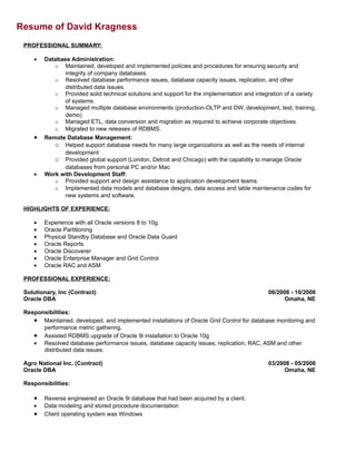 Resume Of David Kragness | DOC | Operating Systems | Computer Software ...