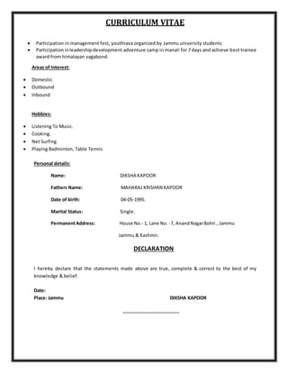 Resume of diksha kapoor | PDF