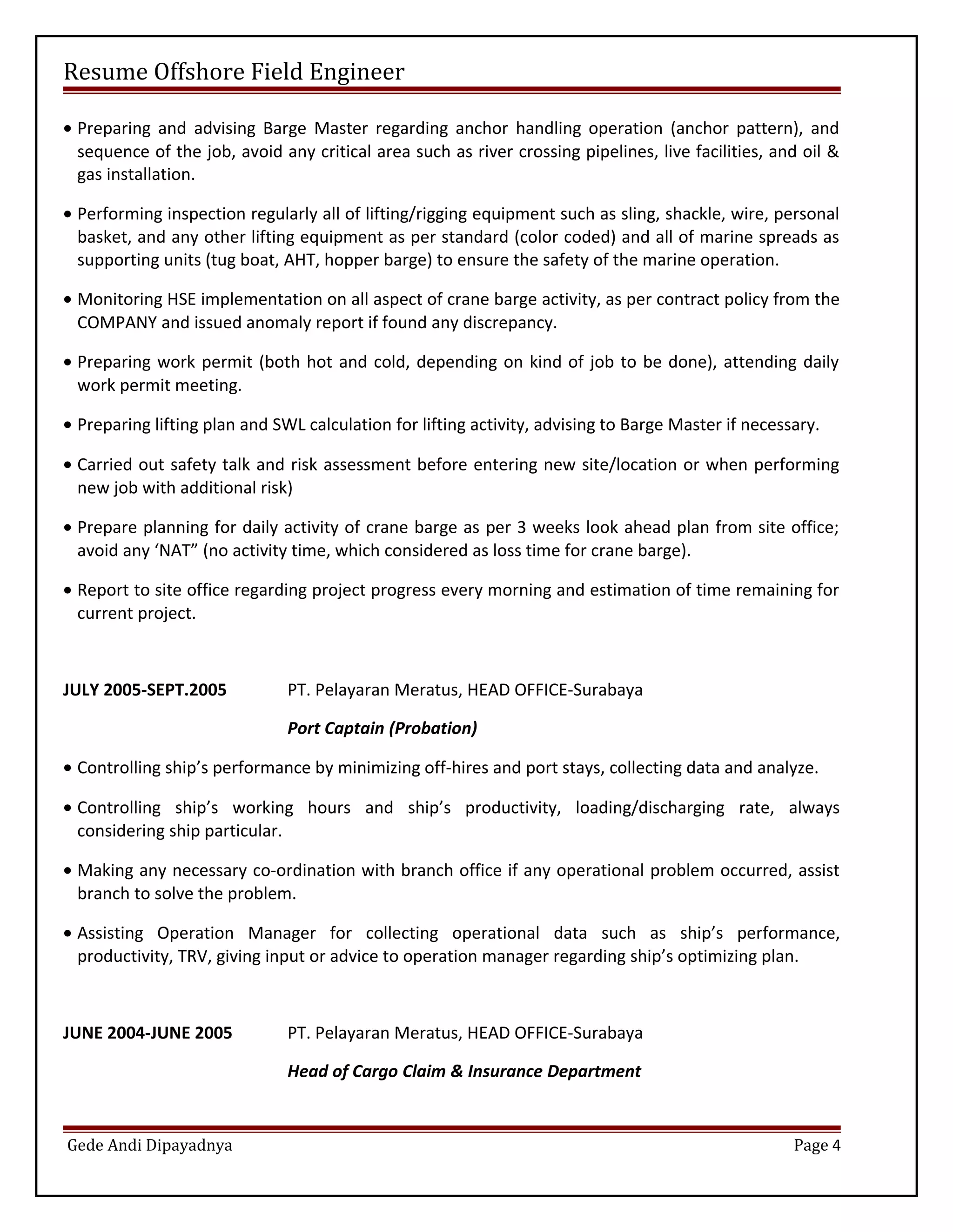 Resume offshore field engineer | DOC