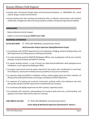 Resume offshore field engineer | DOC