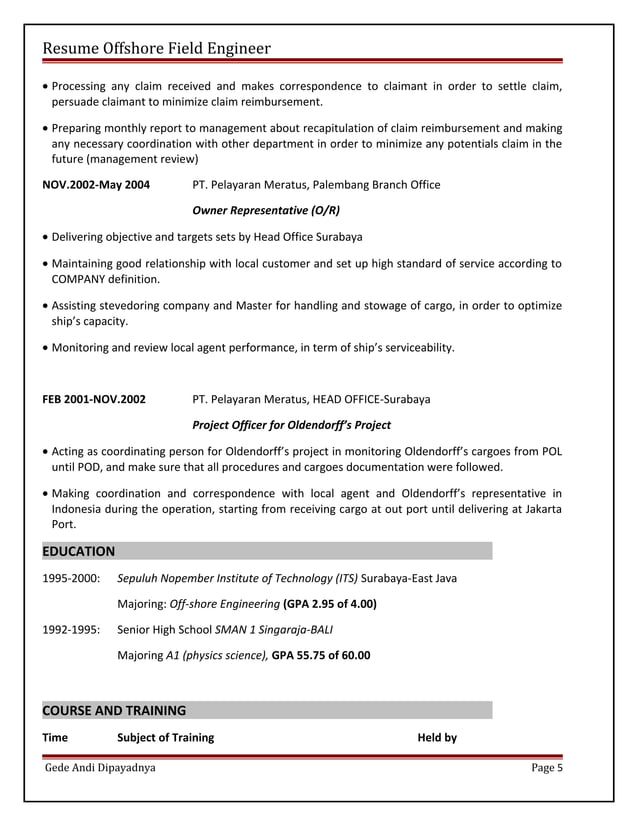 Resume offshore field engineer | DOC | Civil Engineering Industry ...