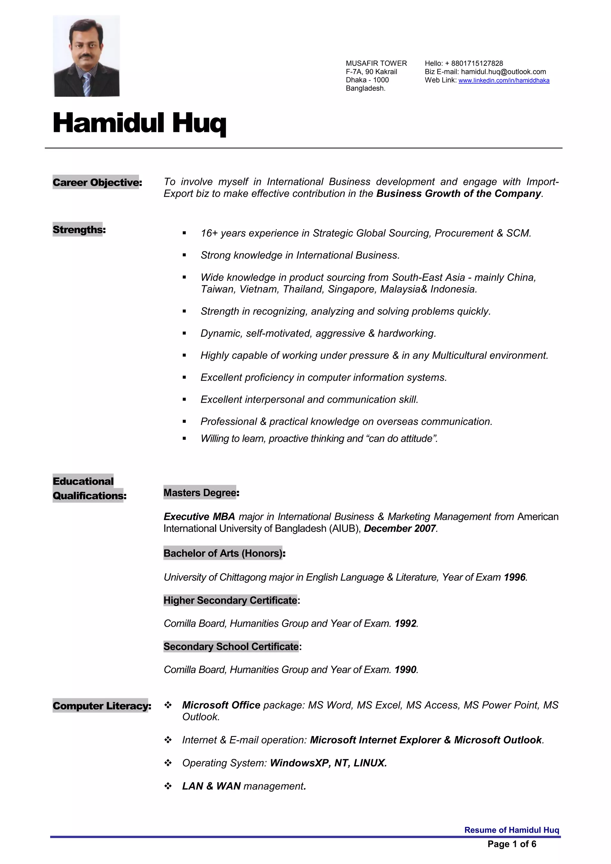 Resume of hamidul huq | PDF