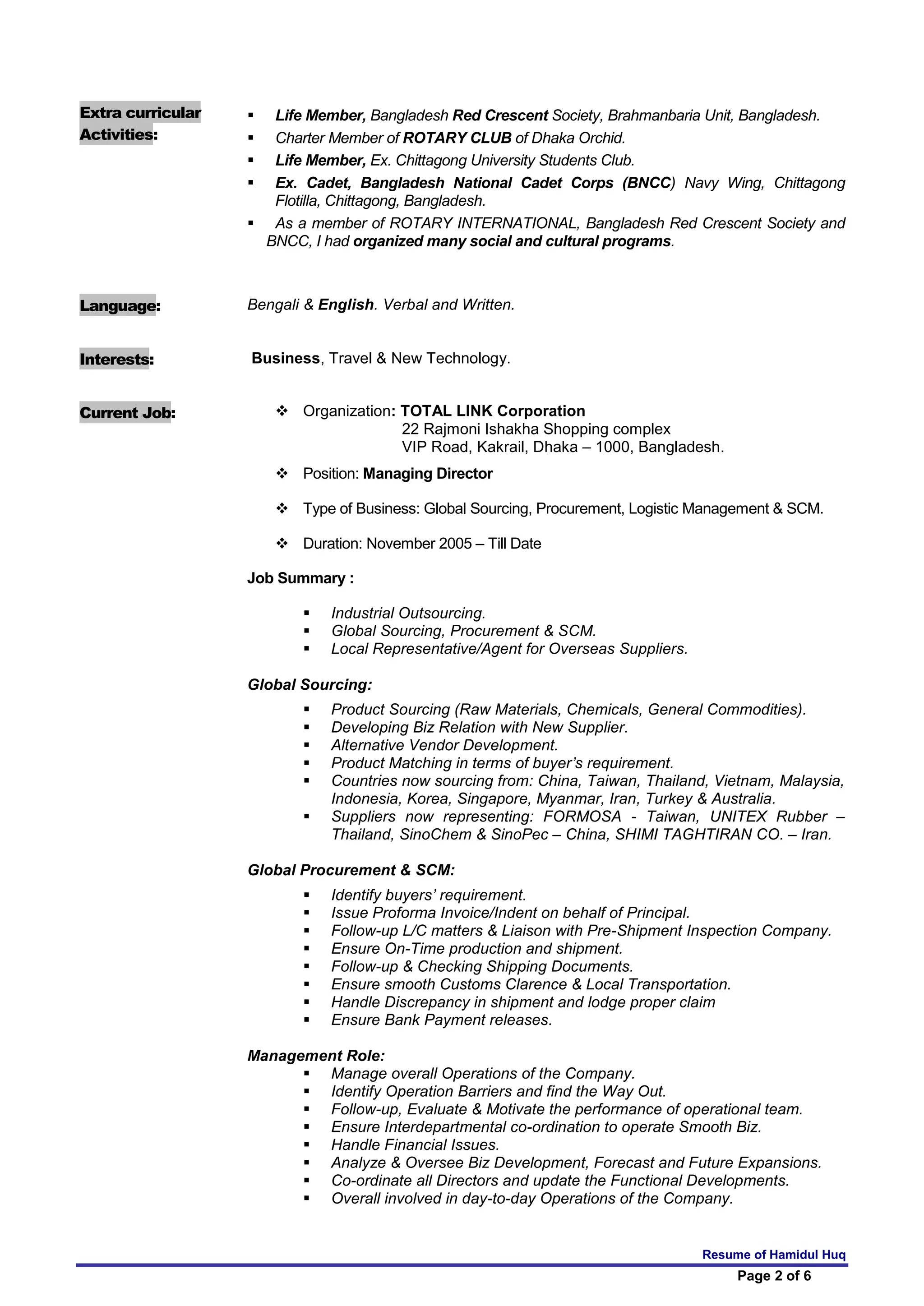 Resume of hamidul huq | PDF