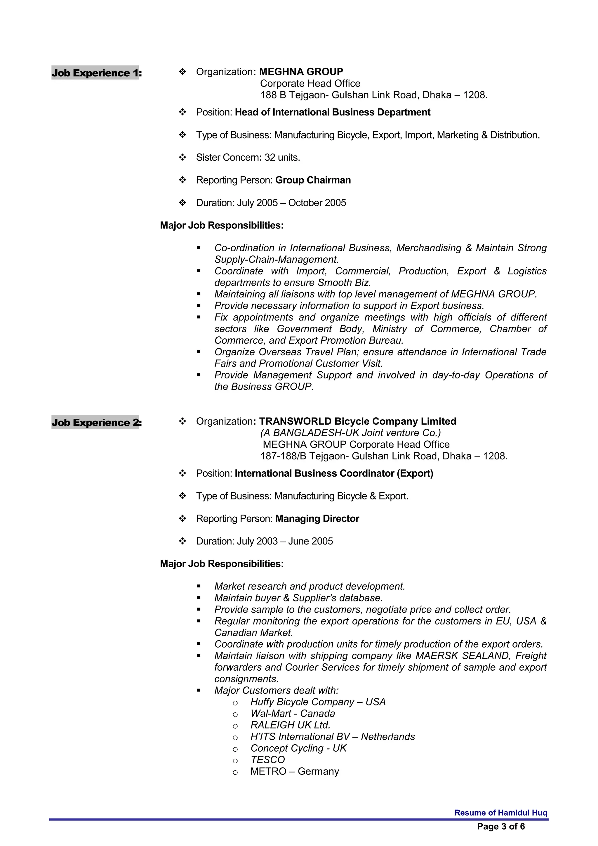Resume of hamidul huq | PDF