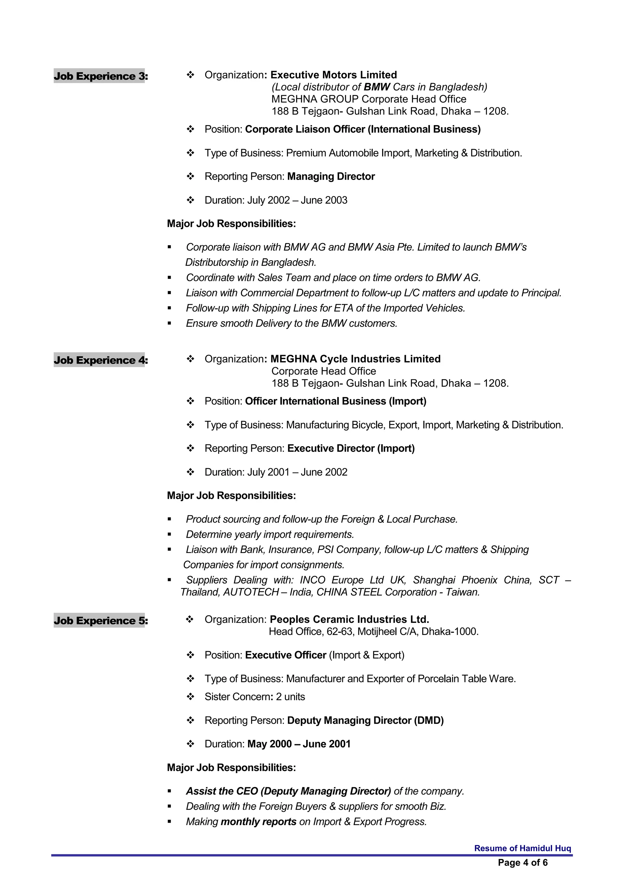 Resume of hamidul huq | PDF