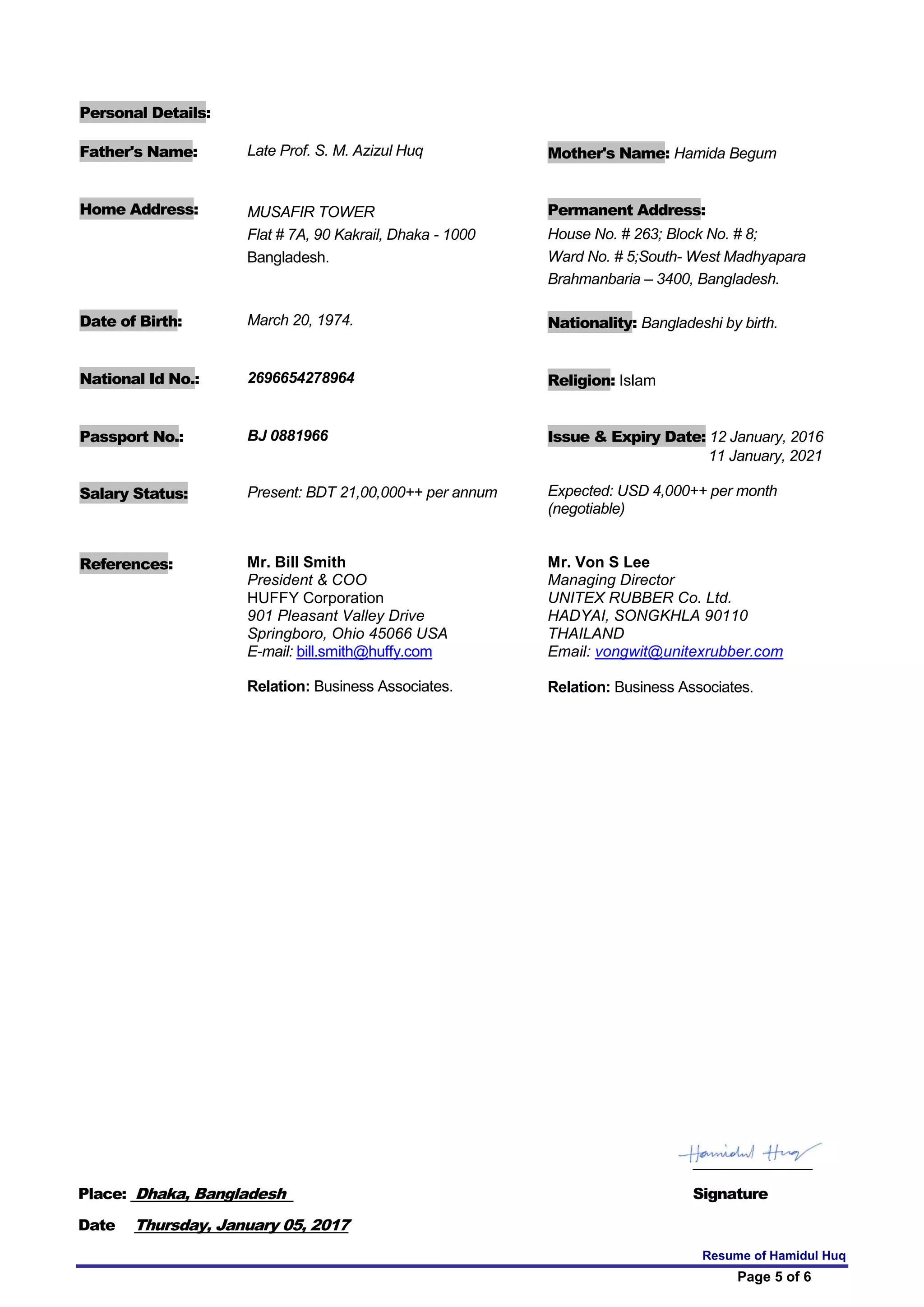 Resume of hamidul huq | PDF