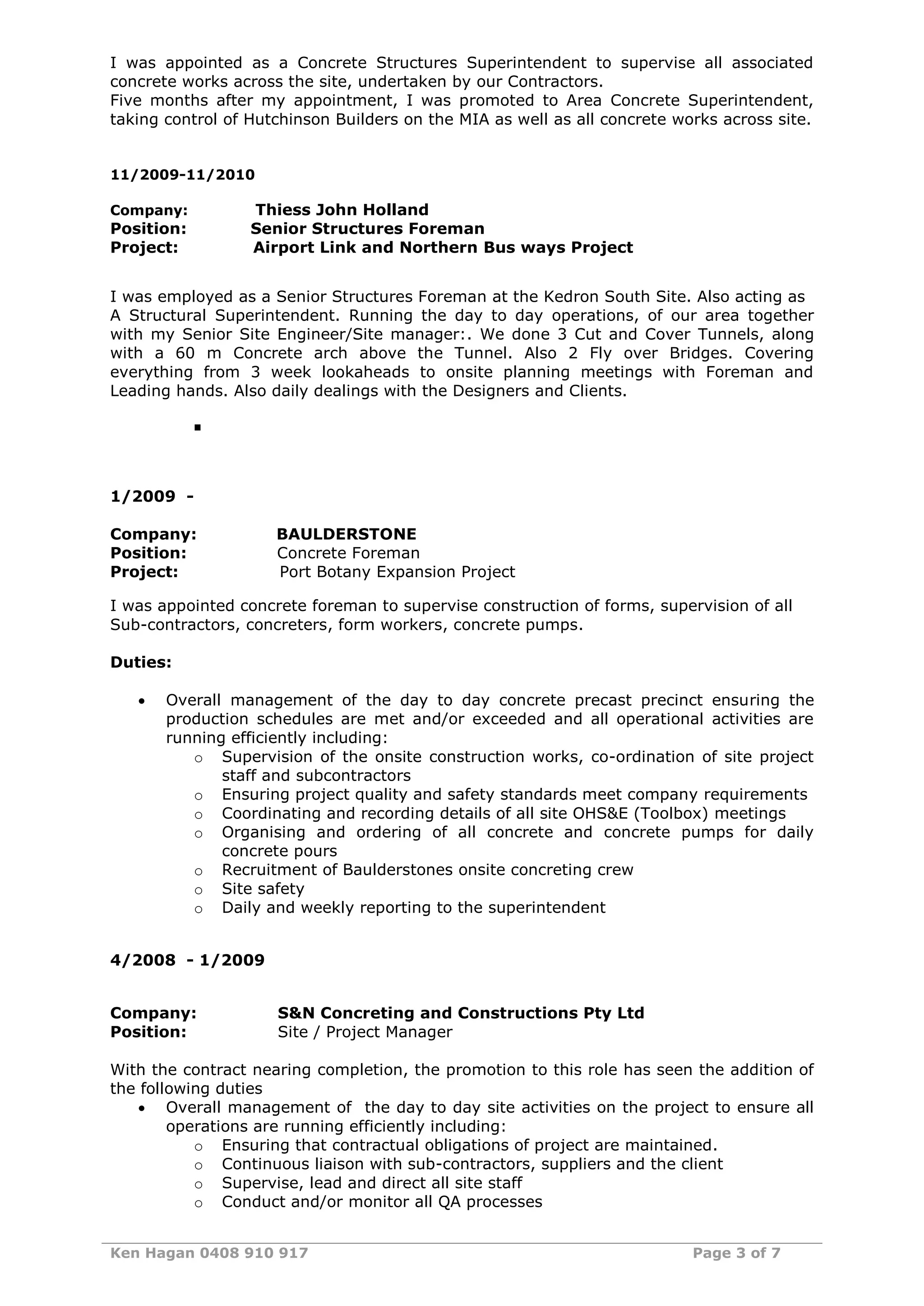 Resume of ken hagan. 1 | PDF