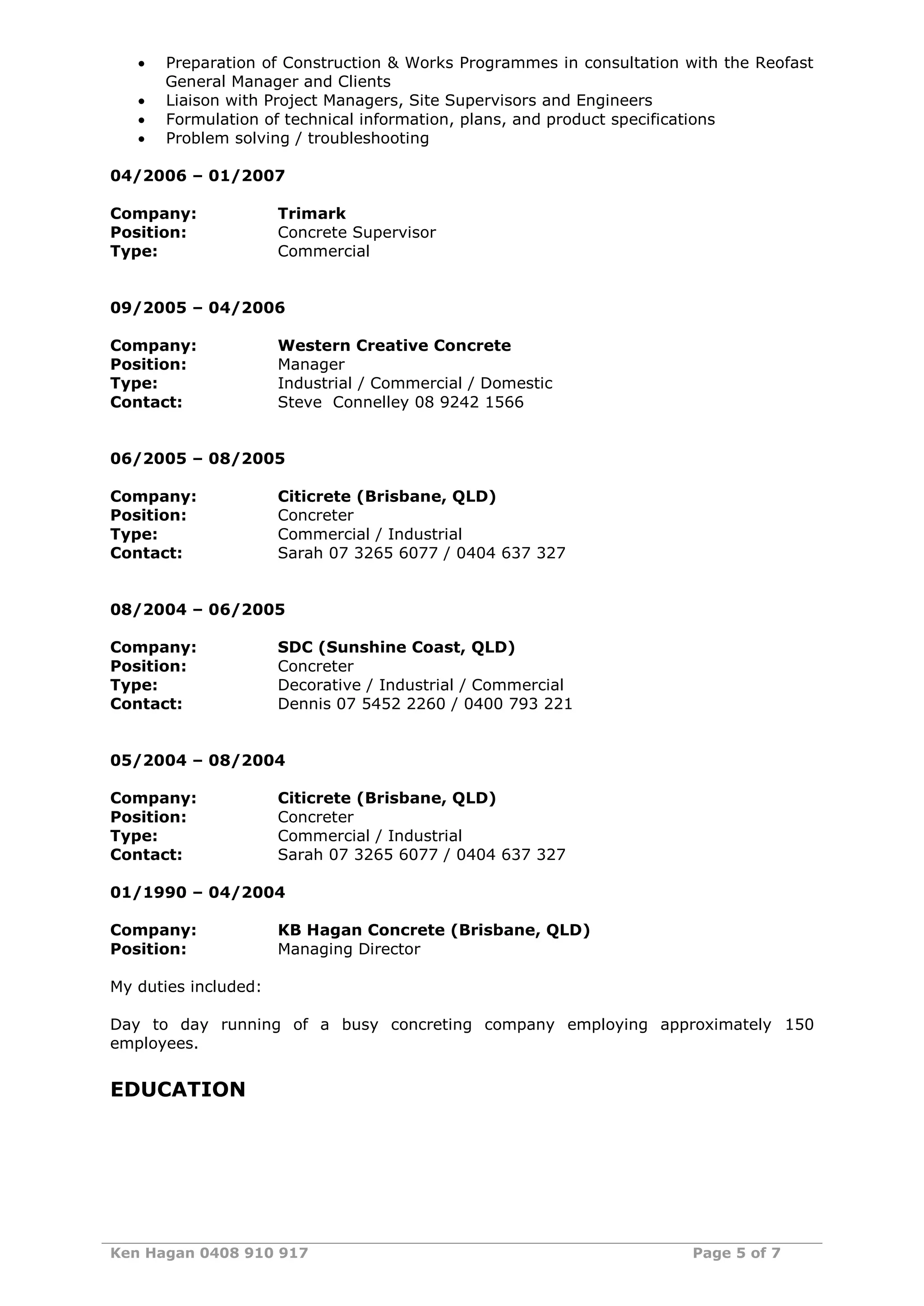 Resume of ken hagan. 1 | PDF