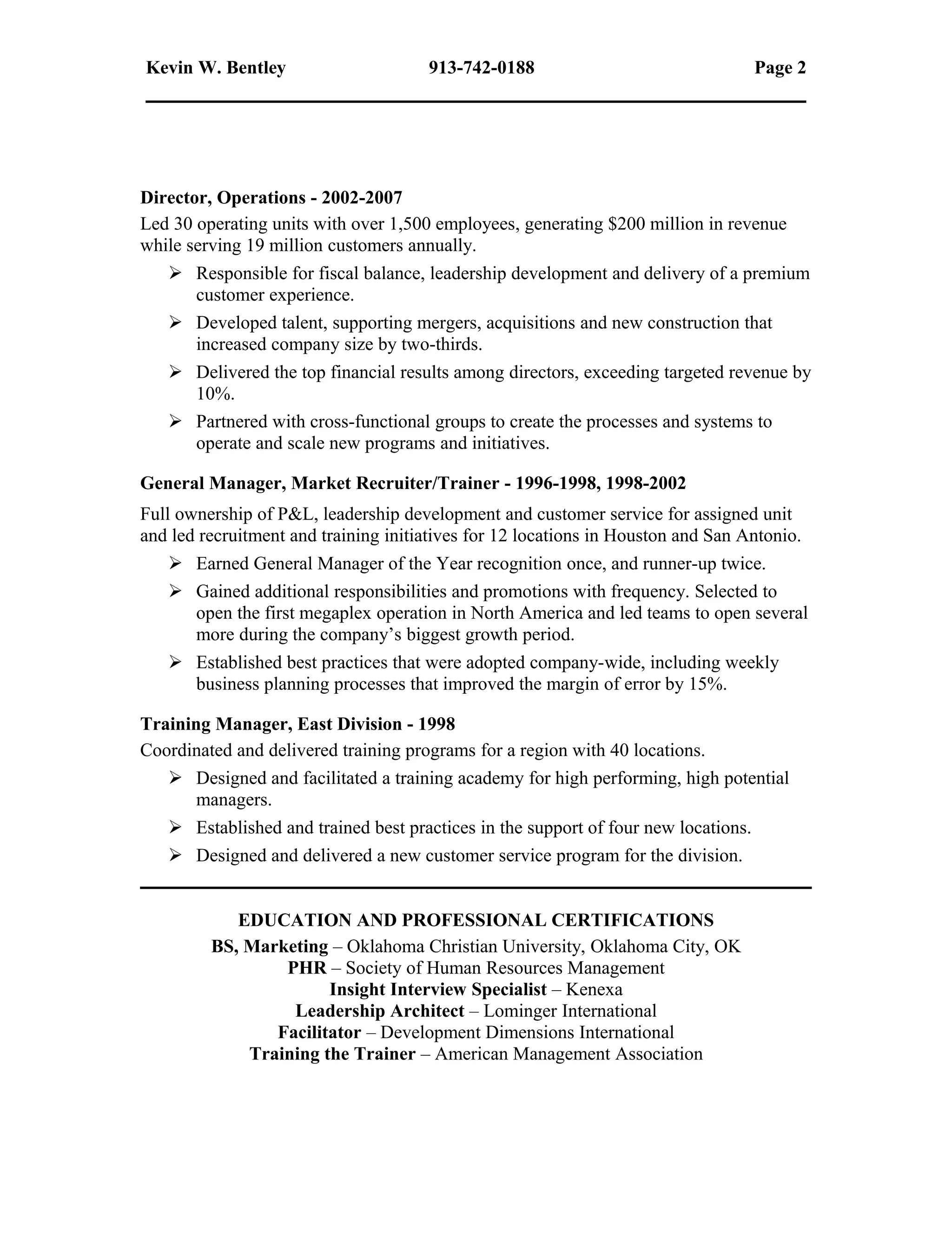 Resume of kevin w bentley | DOC