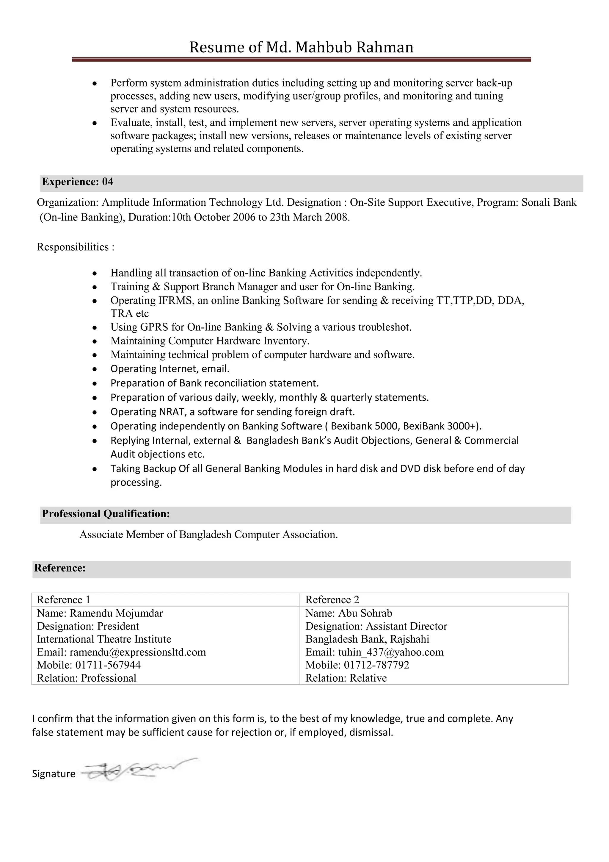 Resume of mahbub rahman | PDF