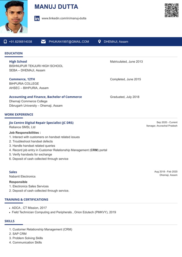 Resume of Manuj Dutta | PDF