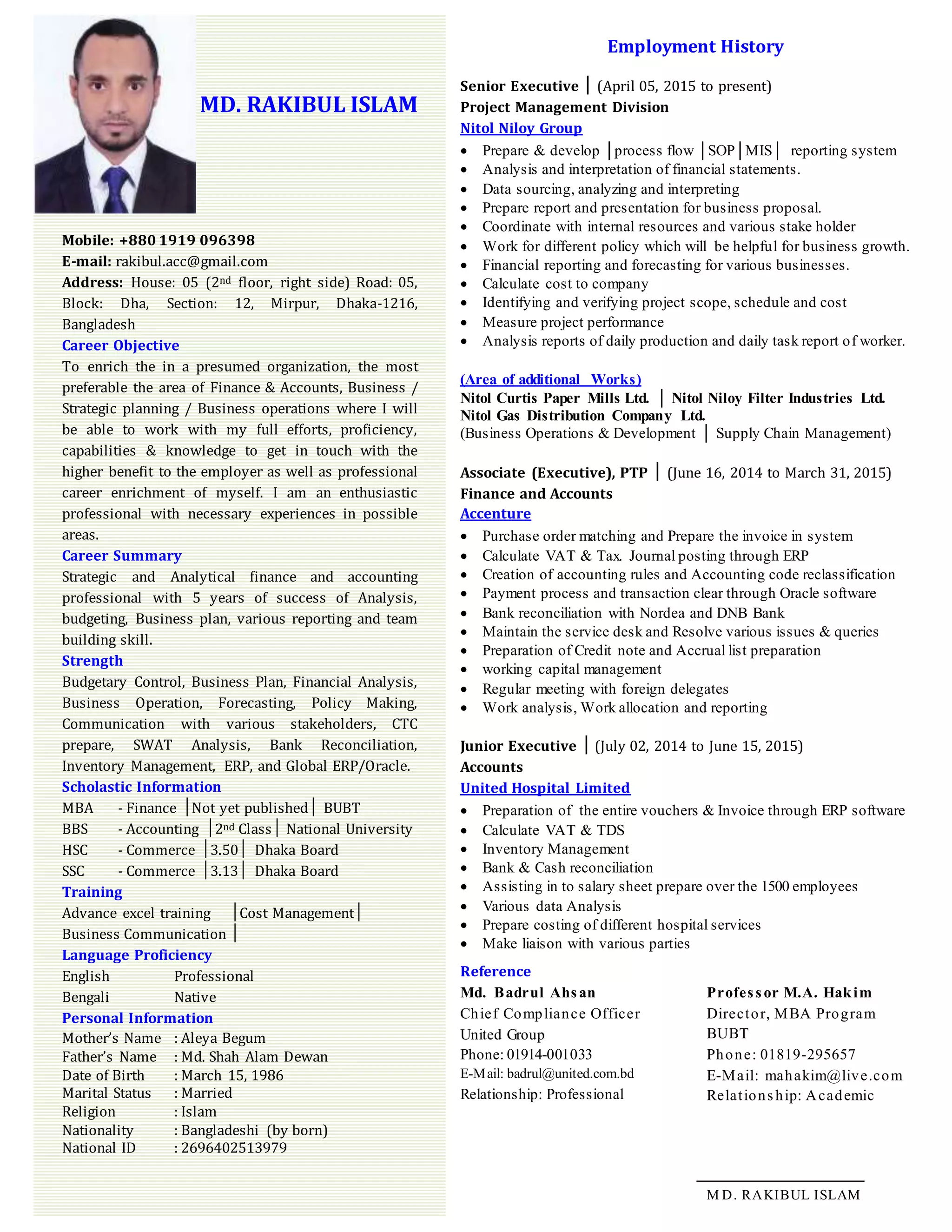 Resume of Md. Rakibul Islam | DOCX