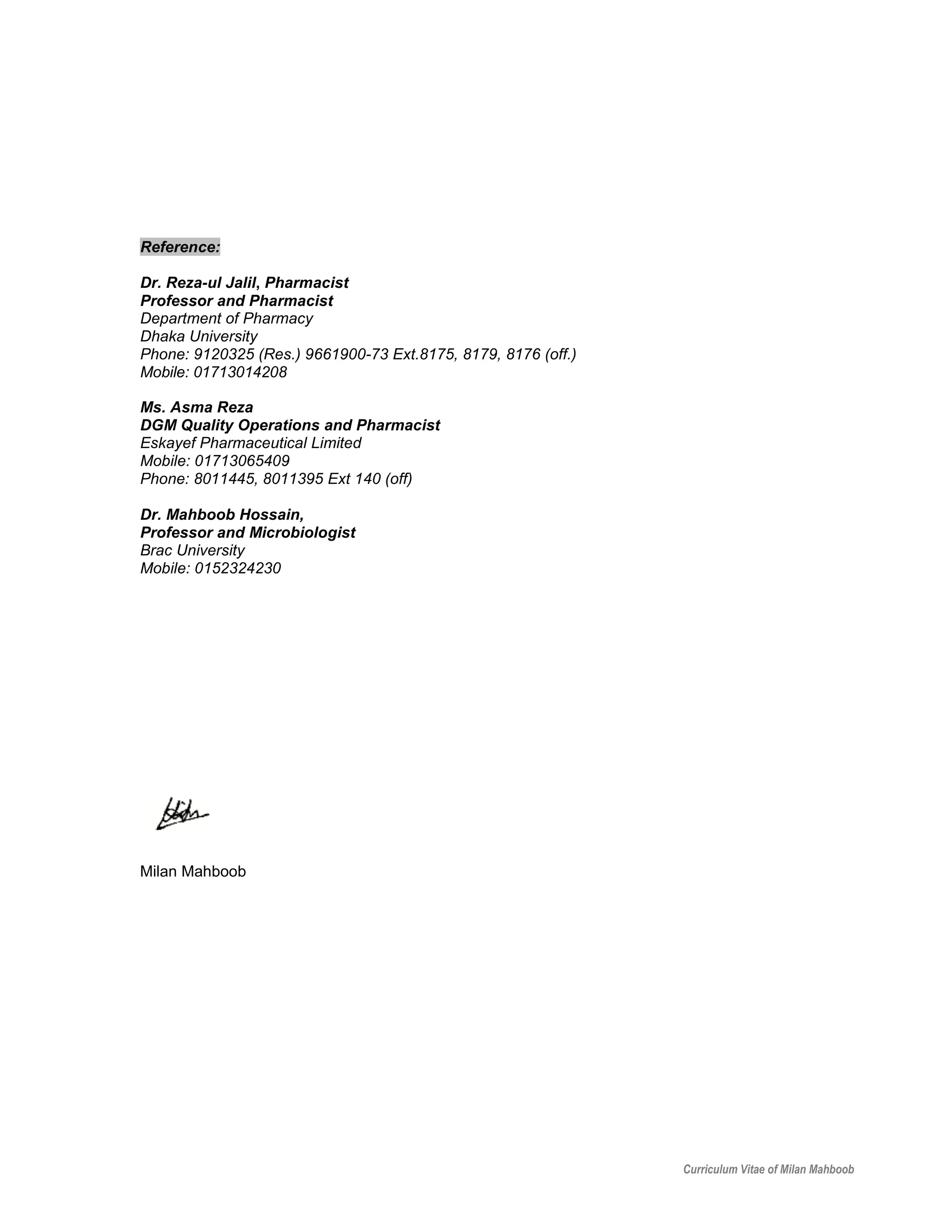 Resume of Milan Mahboob | PDF