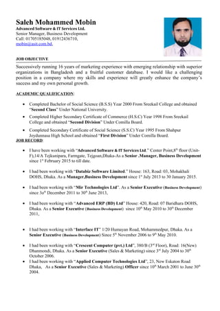 Resume of mobin | PDF