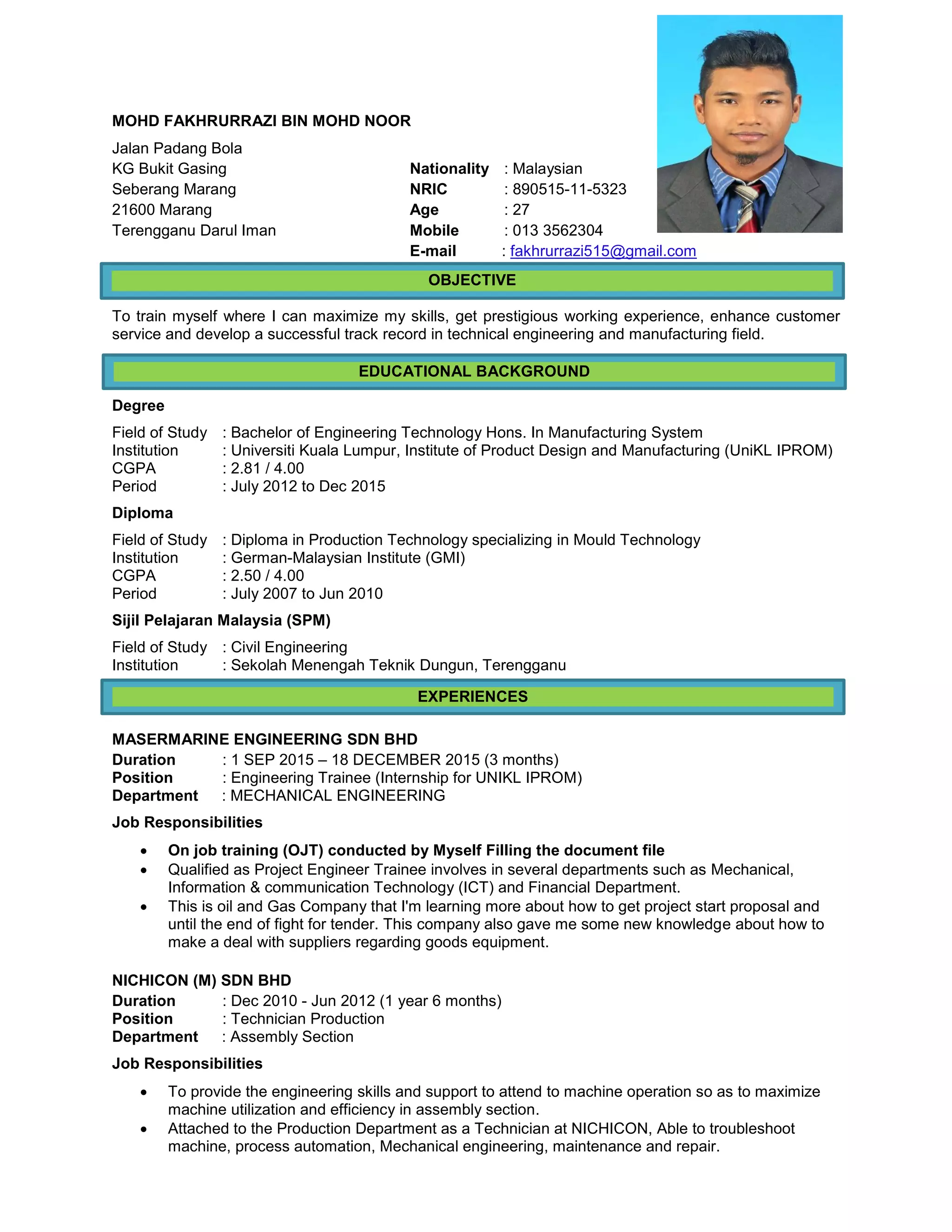 Resume of mohd fakhrurrazi | PDF | Civil Engineering Industry | Industries