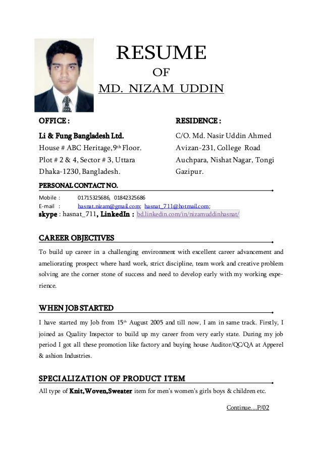 Resume of nizam uddin hasnat Resume of nizam uddin hasnat