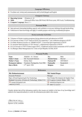 Resume of Noman_SUST_ACI Logistics_Golden Harvest | PDF