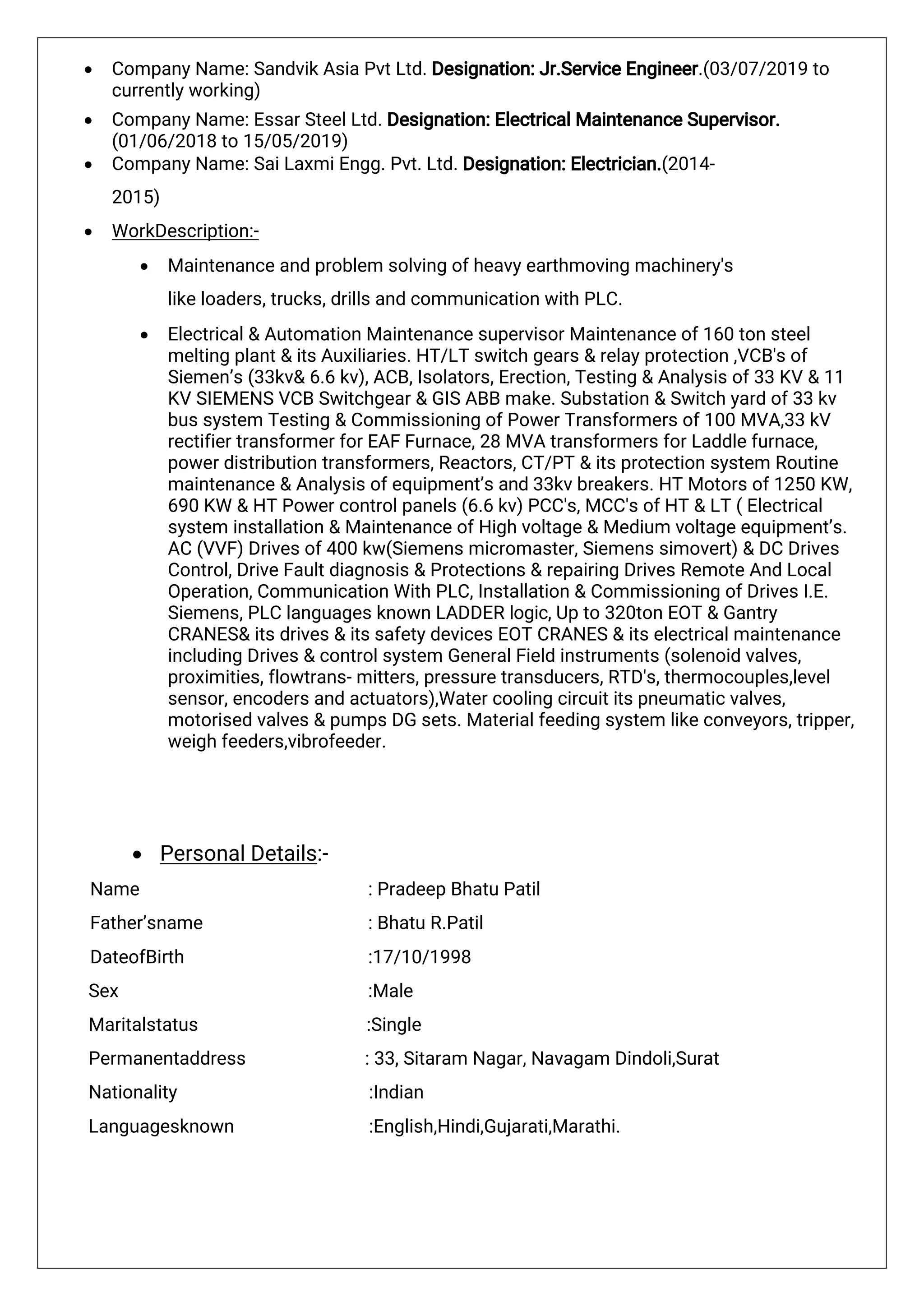 Resume of pradeep patil | PDF