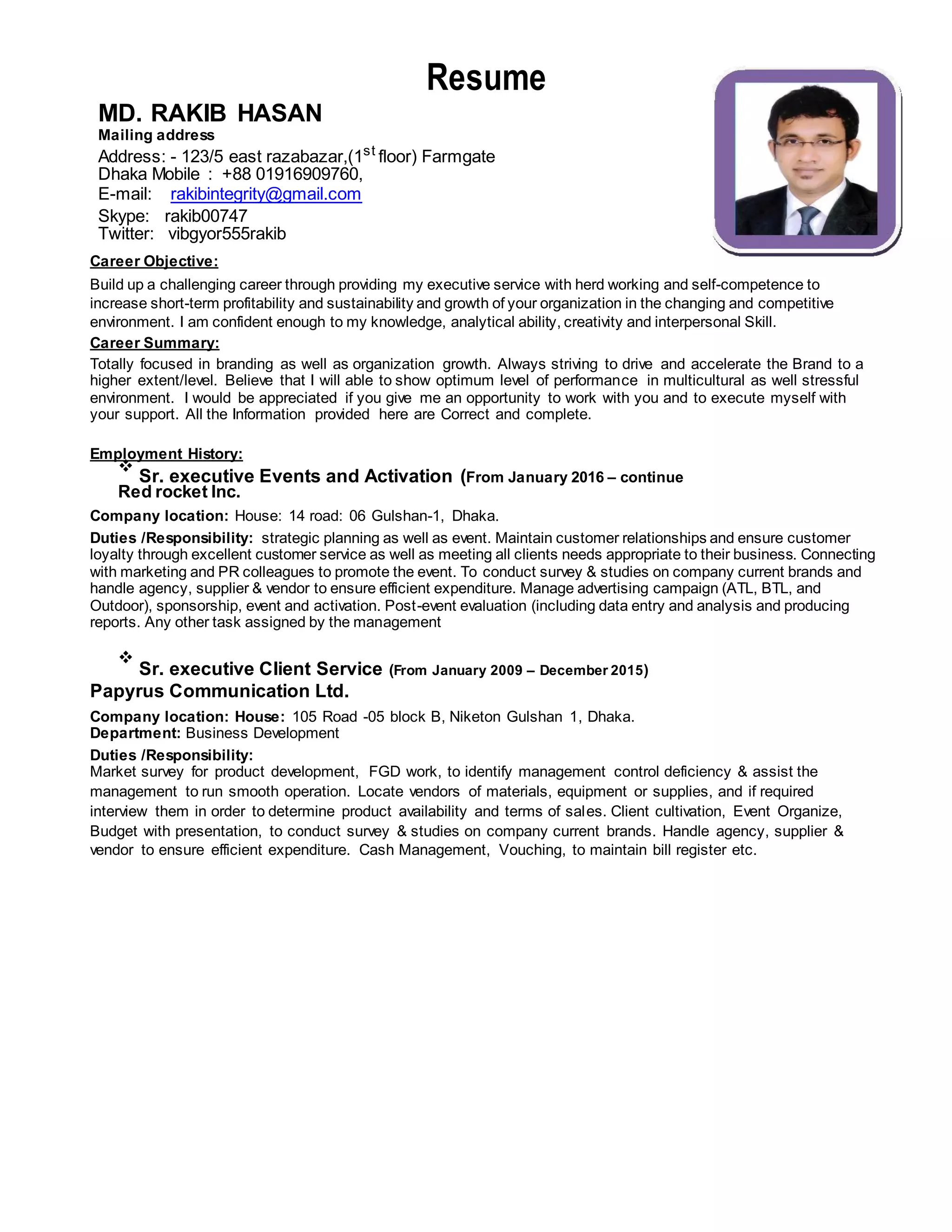 Resume of rakib_hasan. | PDF | Business Administration | Business