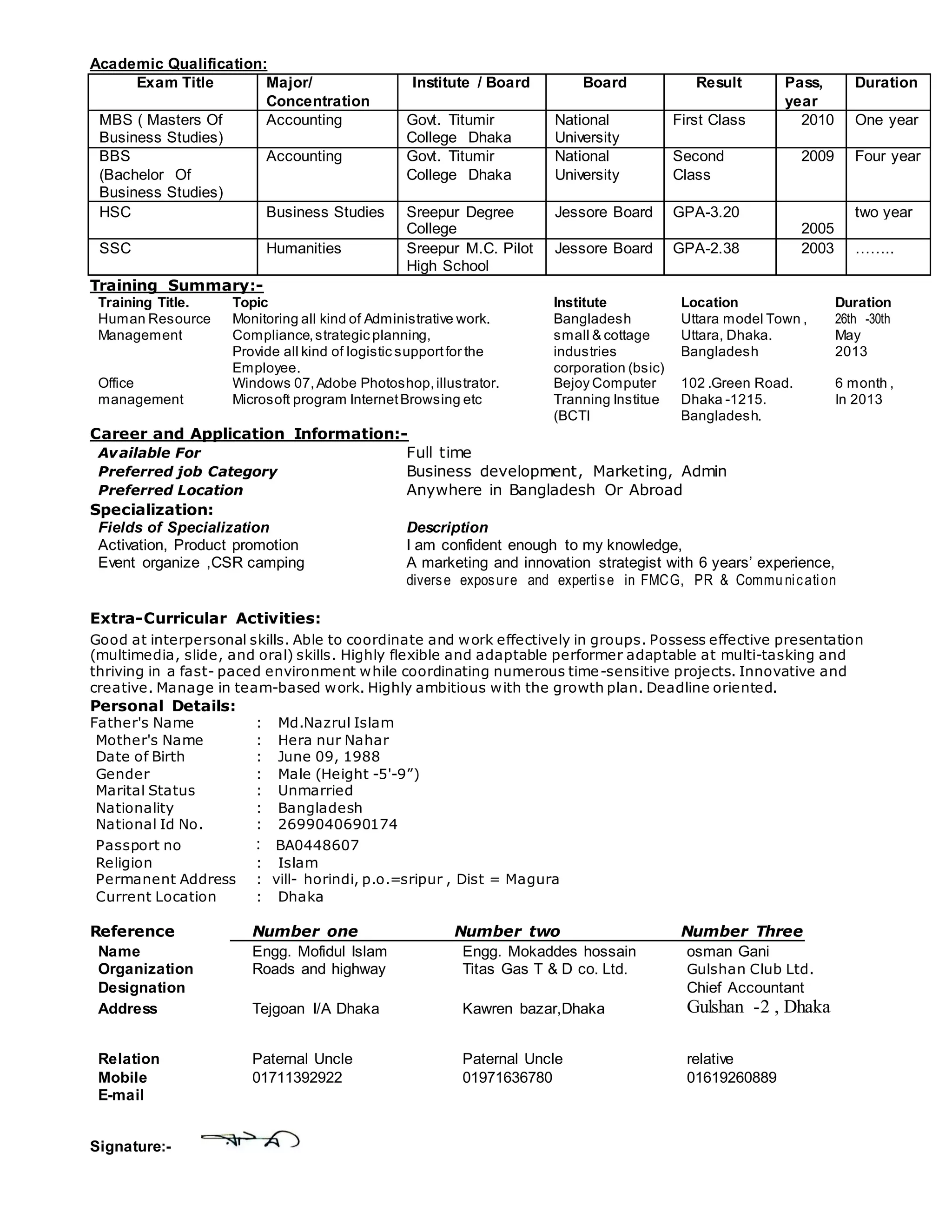 Resume of rakib_hasan. | PDF | Business Administration | Business