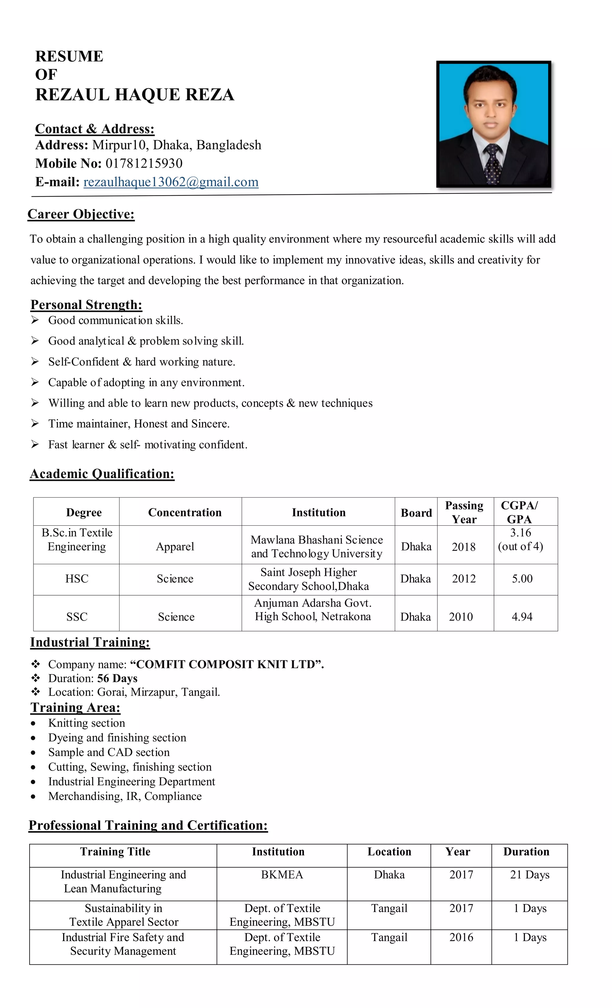 Resume of rezaul haque reza | PDF