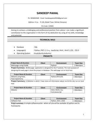 Resume of sandeep pahal (1)(4) | DOCX | Web Design and HTML | Internet