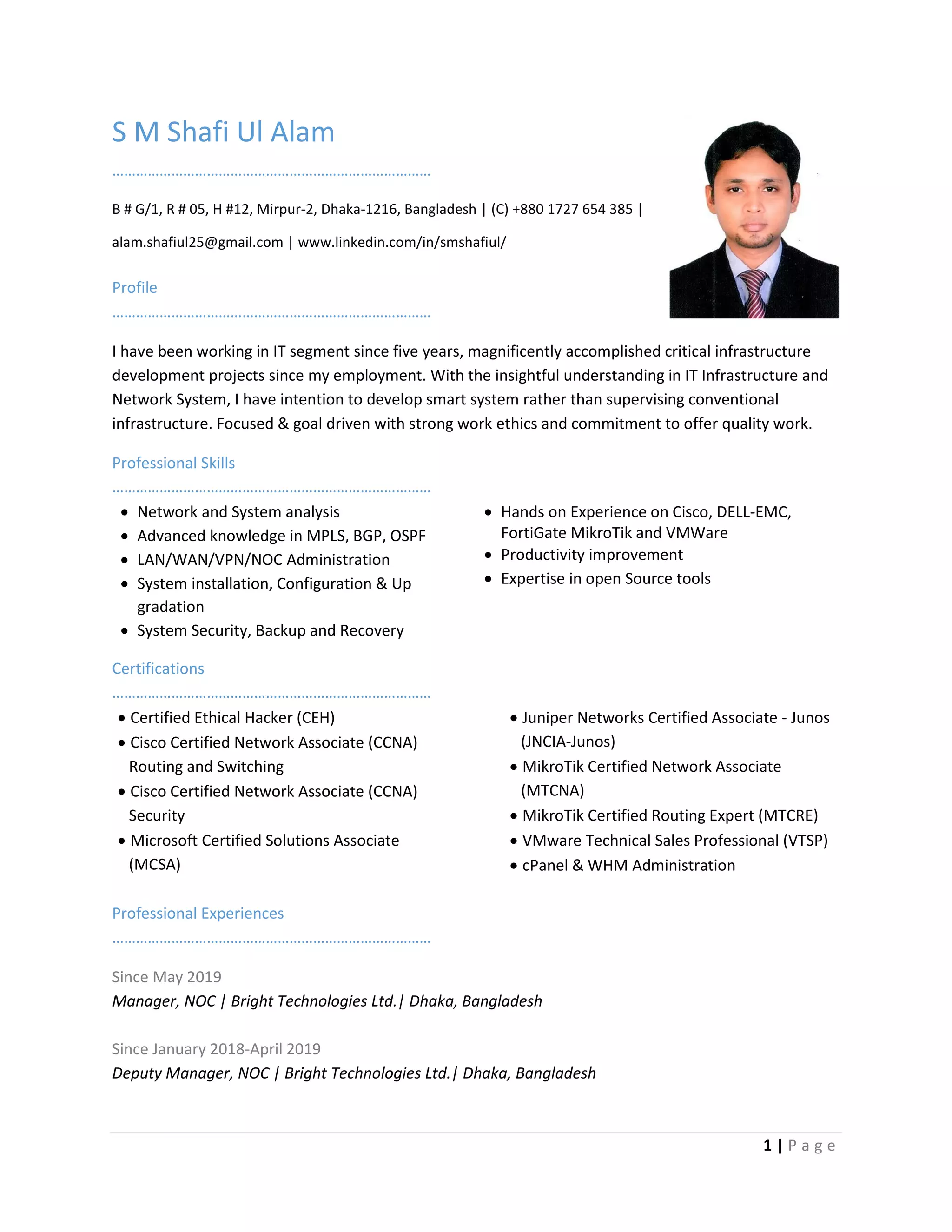 Resume of Shafi Alam | PDF