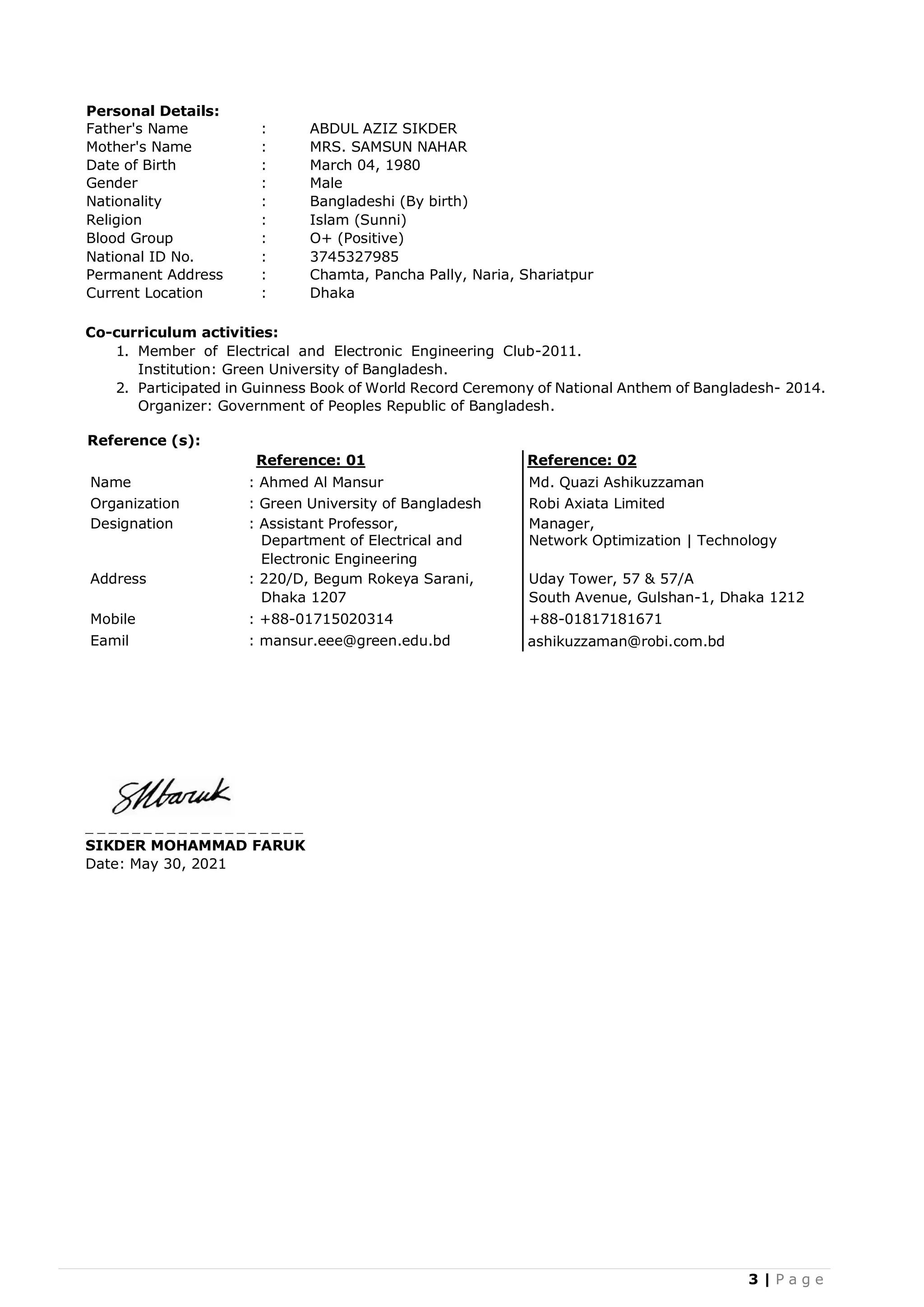 Resume of sikder mohammad faruk | PDF