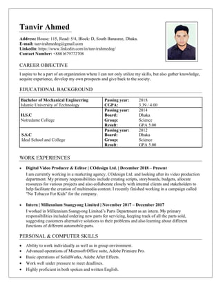 Resume of Tanvir Ahmed | PDF