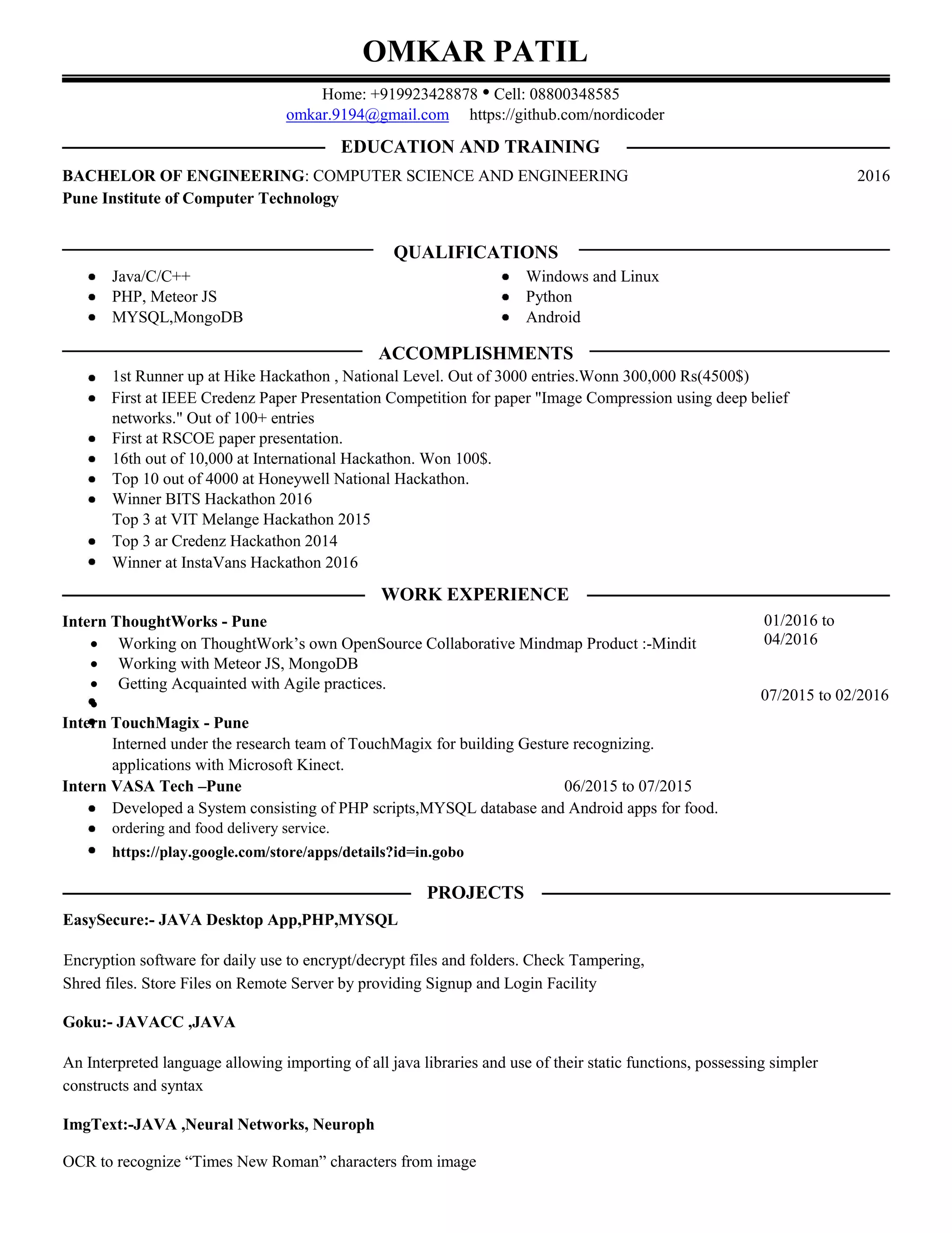 Resume omkar final_tw | PDF