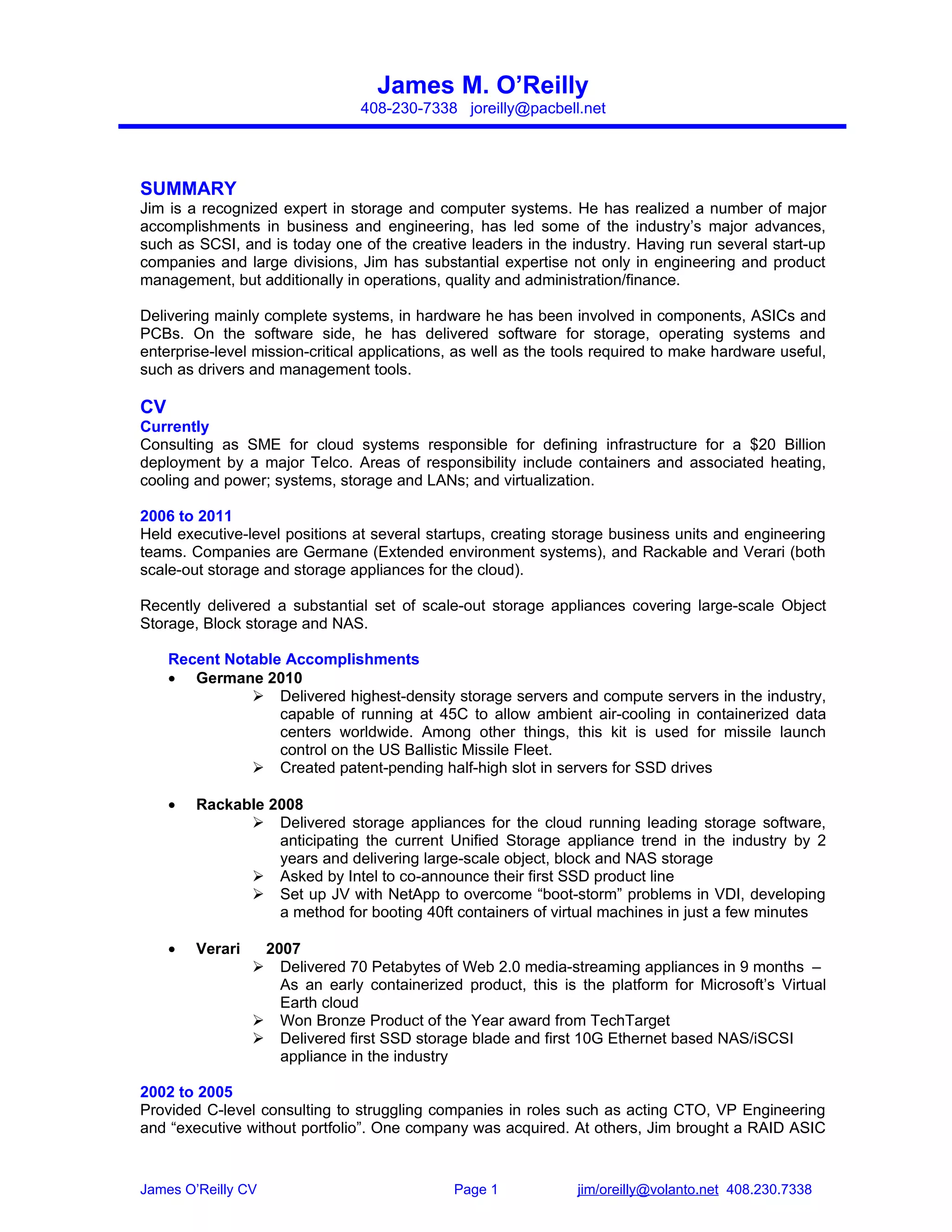 CV Jim O Reilly | PDF
