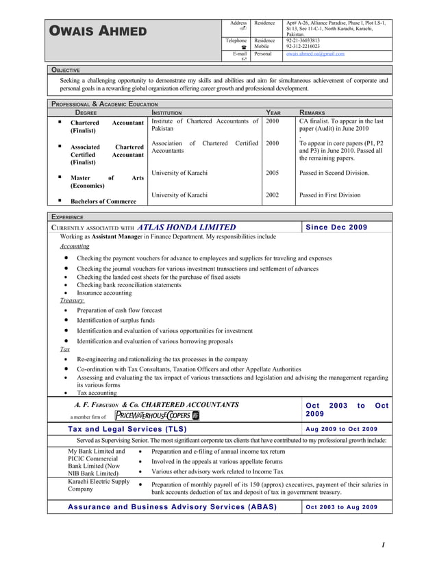 Resume owais ahmed | DOC